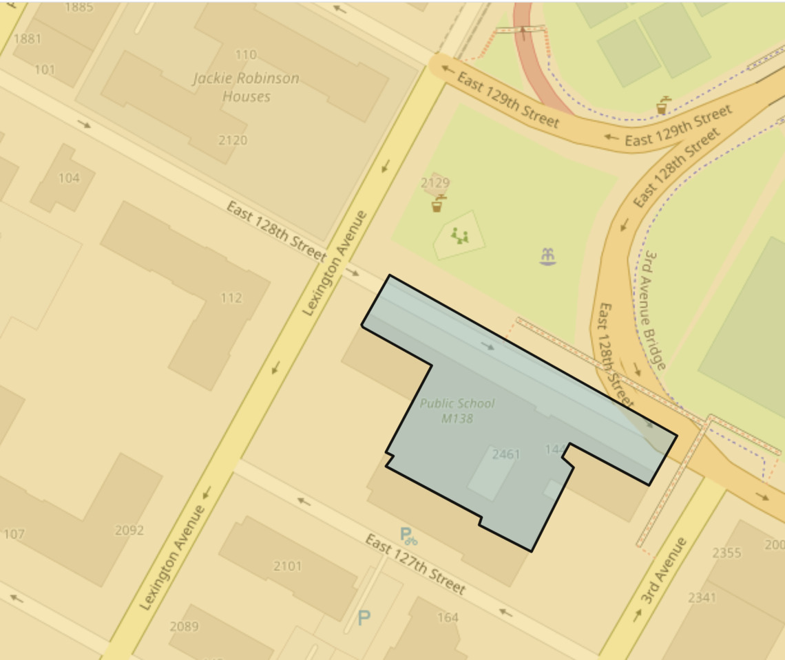 Map identifying the site of the former PS 31 in East Harlem